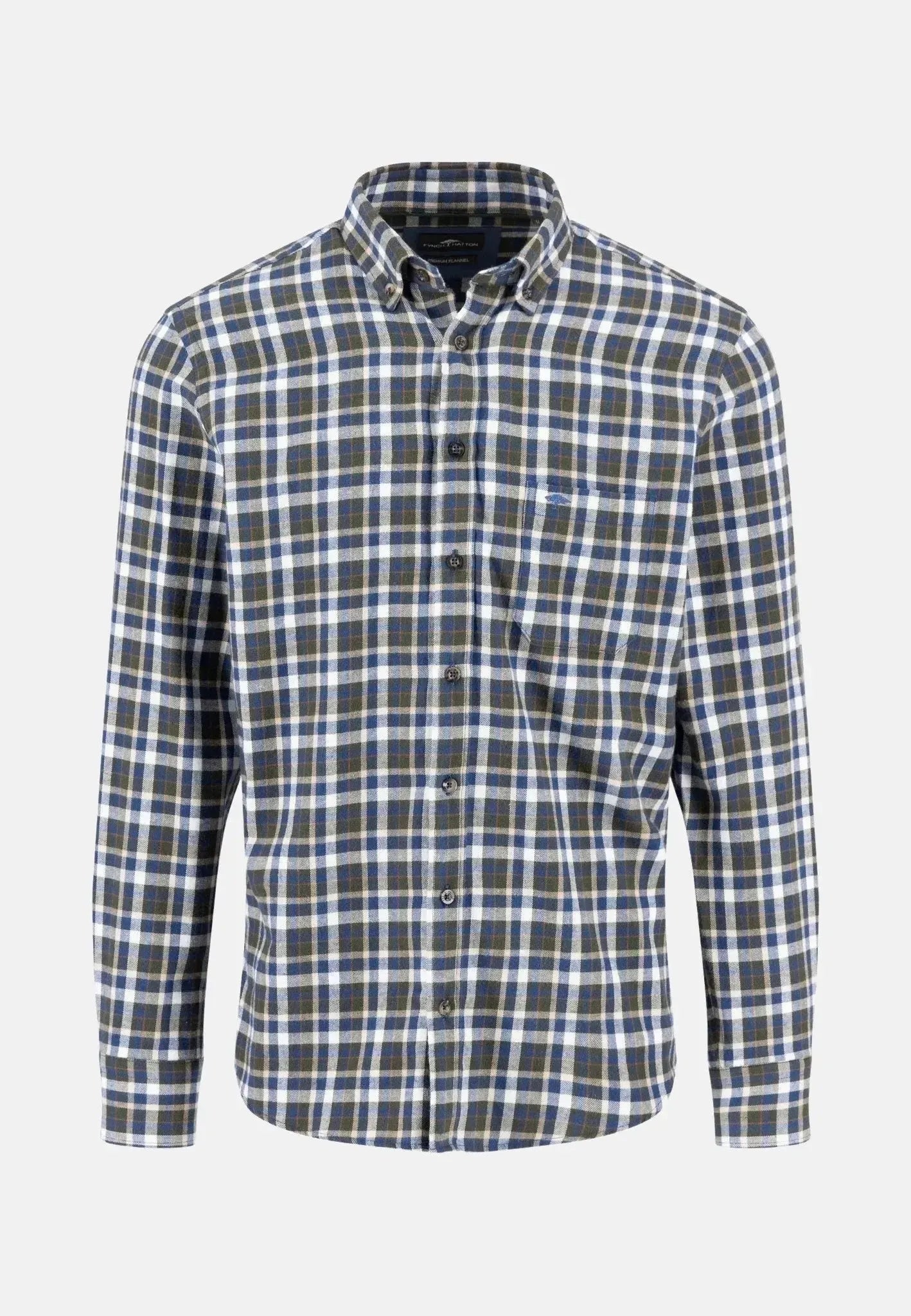 Premium Flannel Check Button Down Shirt Dark Ivy | FYNCH-HATTON UK