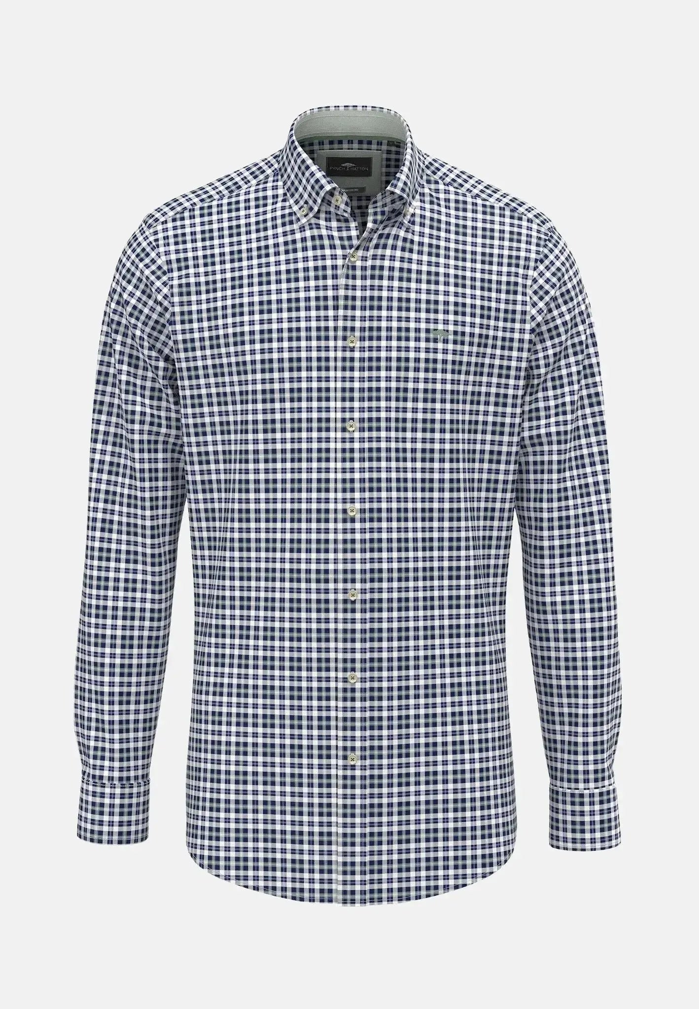 Fynch-Hatton Washed Oxford Check Button Down Shirt Fern | fynch-hatton ...